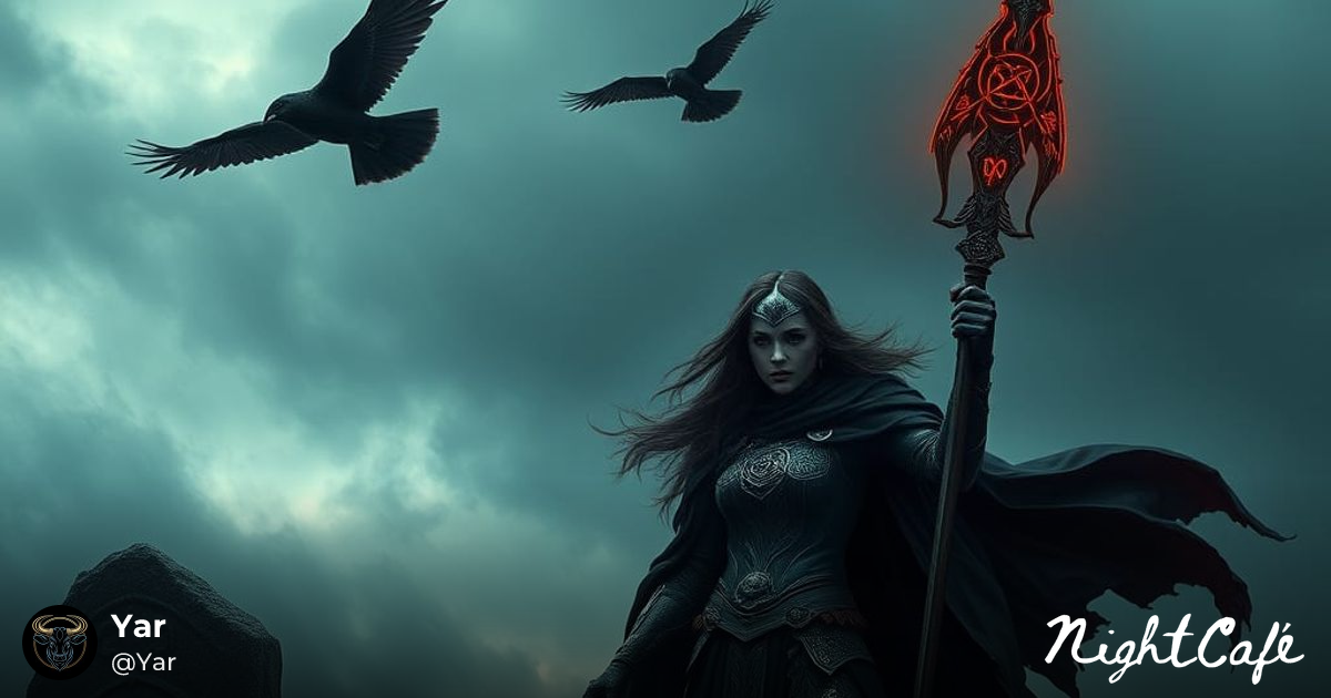 Morrigan, Celtic War Goddess, Dominates Misty Batt... - AI Art