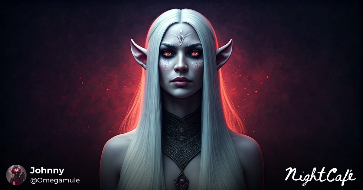 Envision a tall, slender aasimar female with alabaster skin, cascading ...