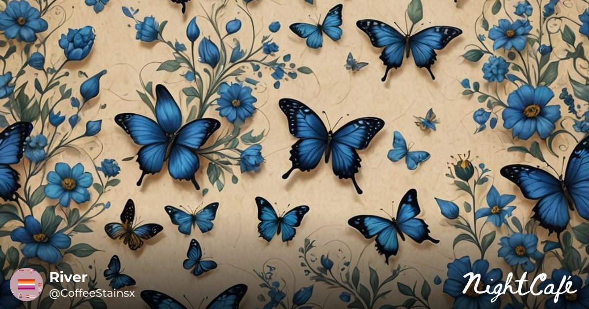 journaling - Blue Flowers and Butterflies on Journaling Pape...