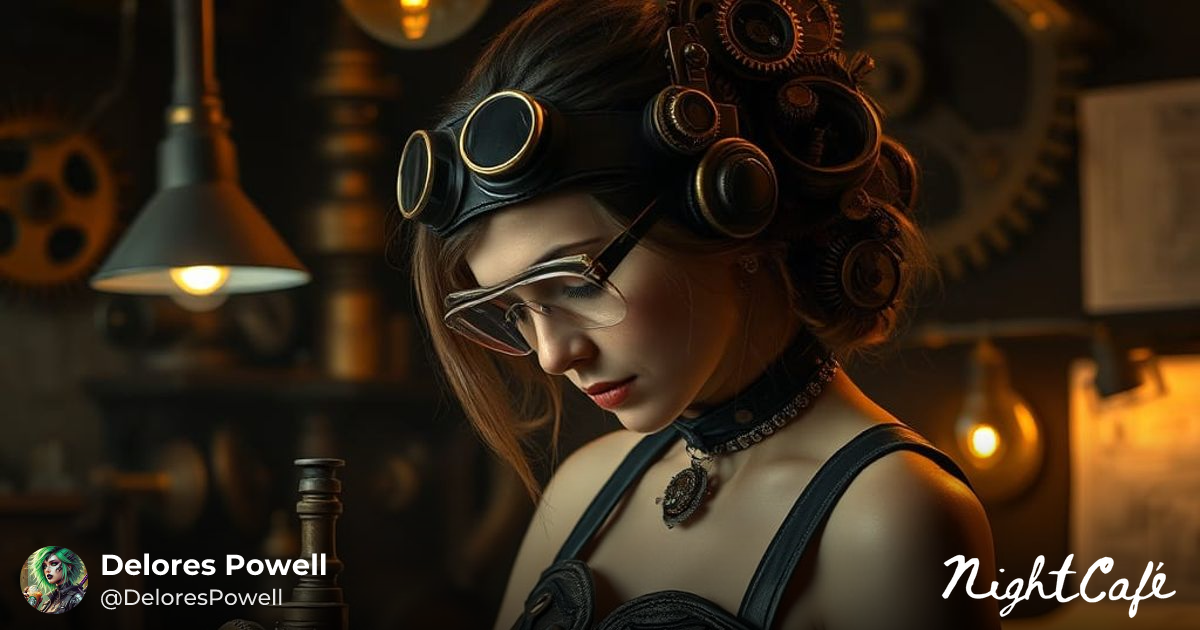 A female steampunk inventor, wearing goggles and a leather corset ...