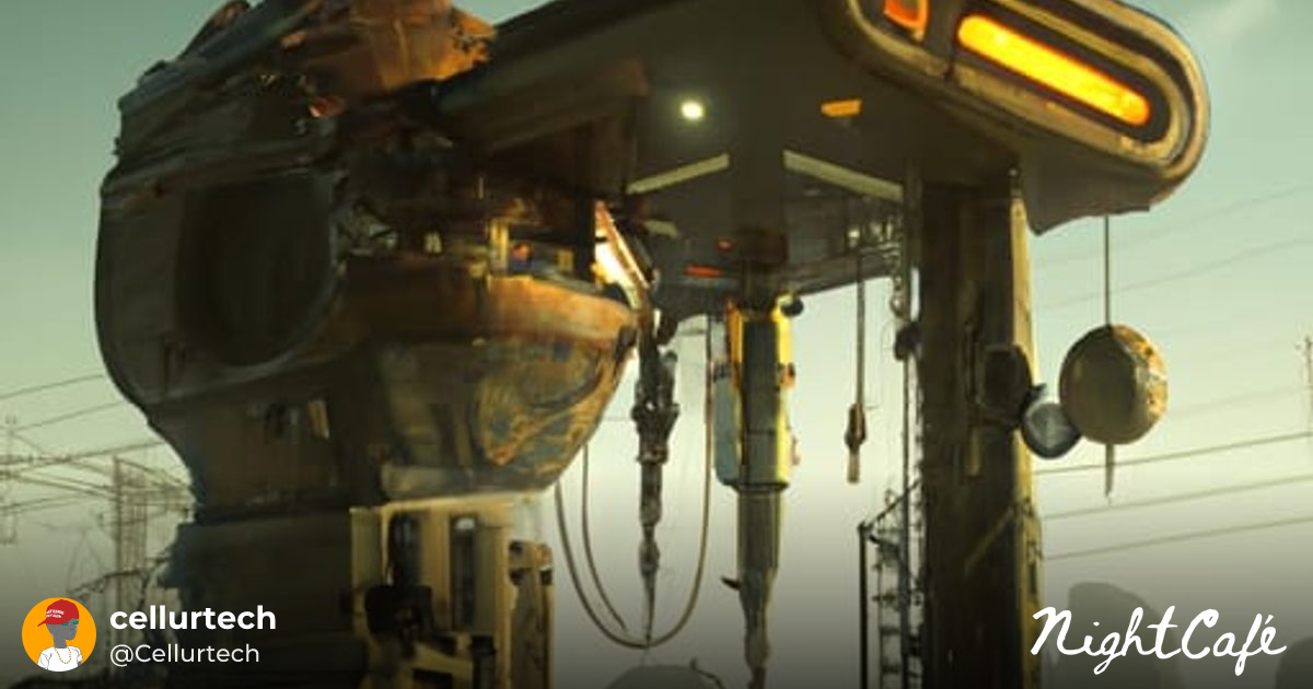 Apocalyptic Steampunk Gas Station of 2050: Digital... - AI Art