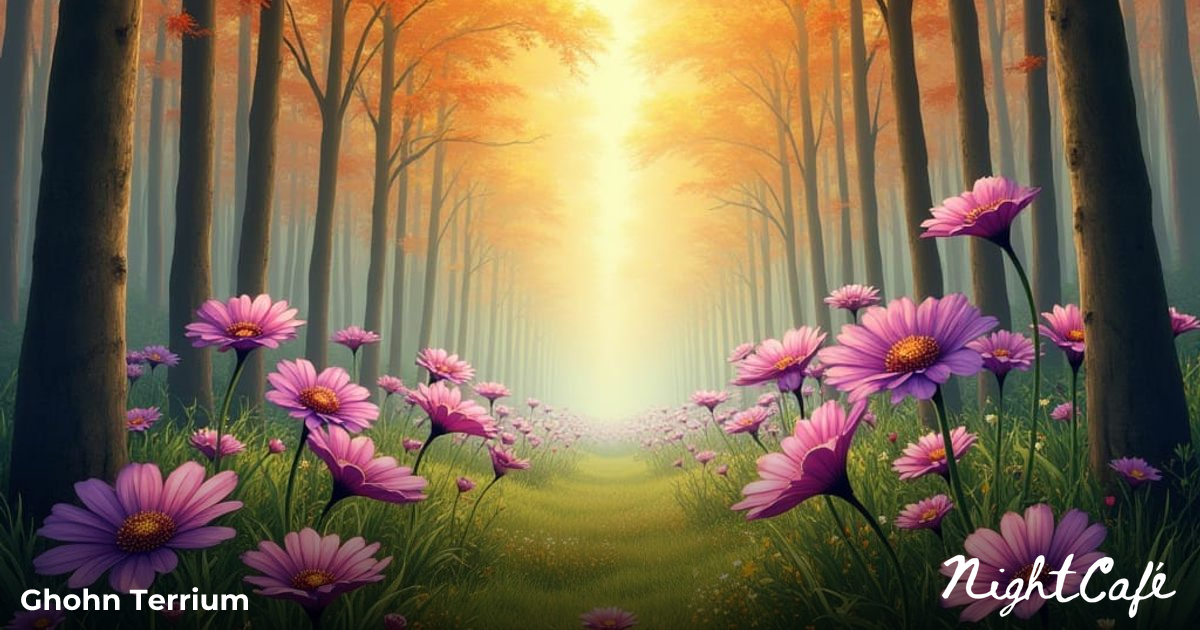 Vibrant Autumn Forest in Cyberpunk Style - AI Art