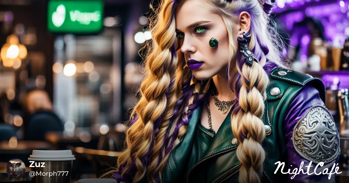 Valkyrie in Cafe: Viking Features, Rocker Style - AI Art