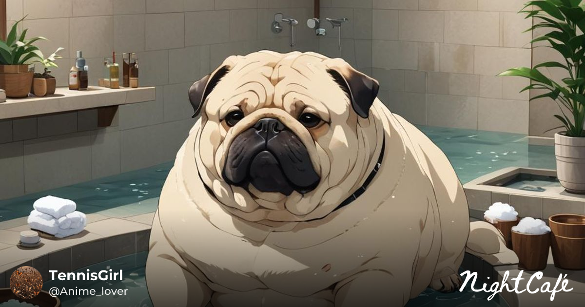 anime fat dog in a spa