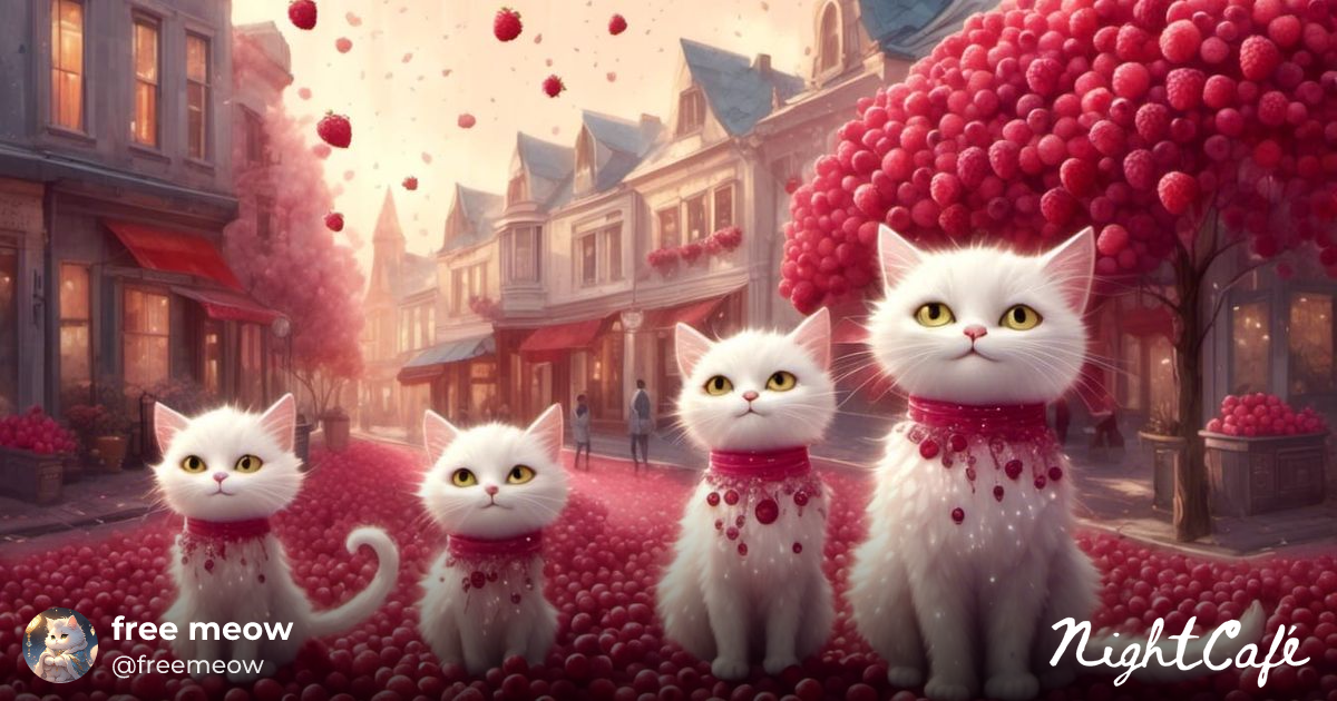 vibrant detailed adorable chibi happy cats on rasberry day Ruby glowing ...
