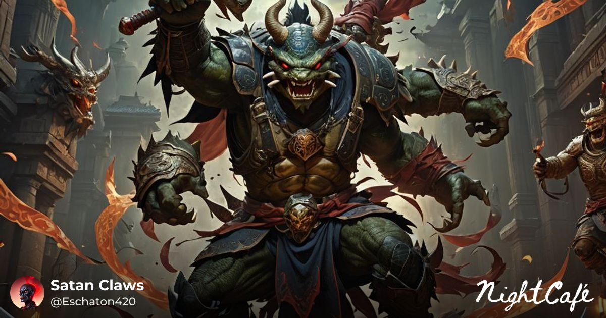 Oni Turtle Demon Leaping: Dark Fantasy Concept Art - AI Art