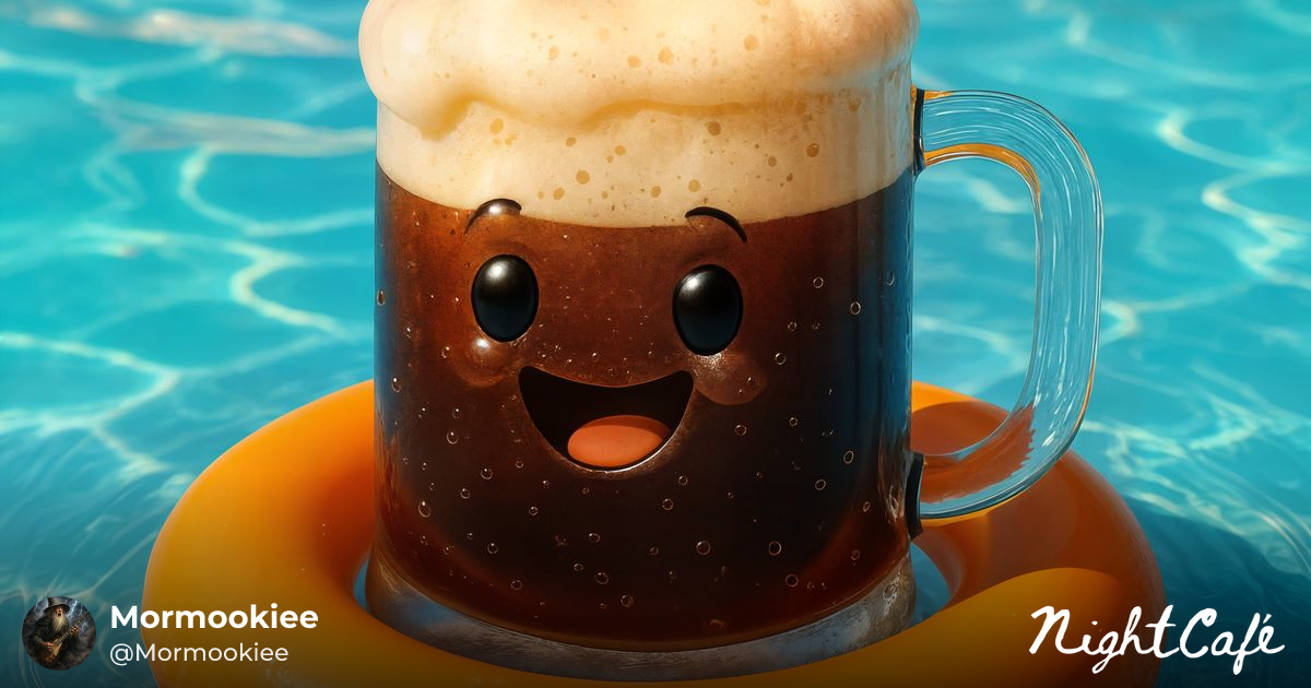 Root Beer Float - Happy Root Beer Mug Floating on a Sunny Da...
