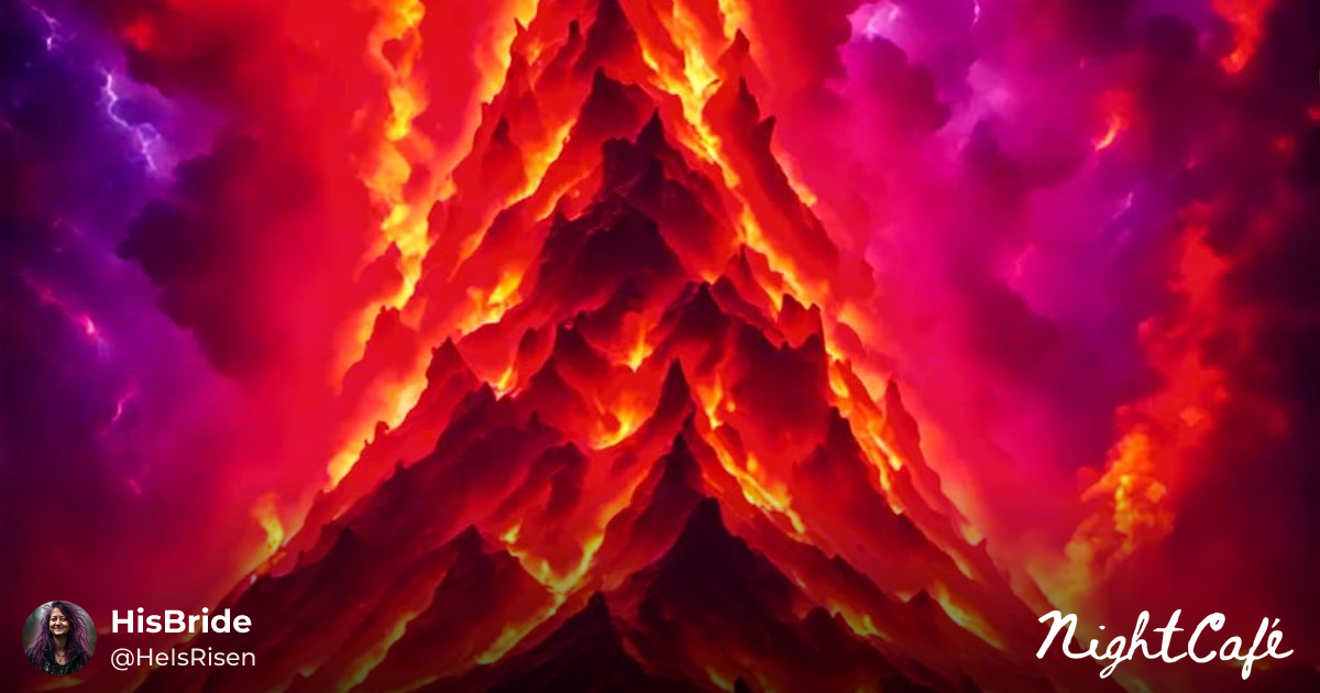 Volcano Eruption with Fiery Cosmic Lightning - AI Art