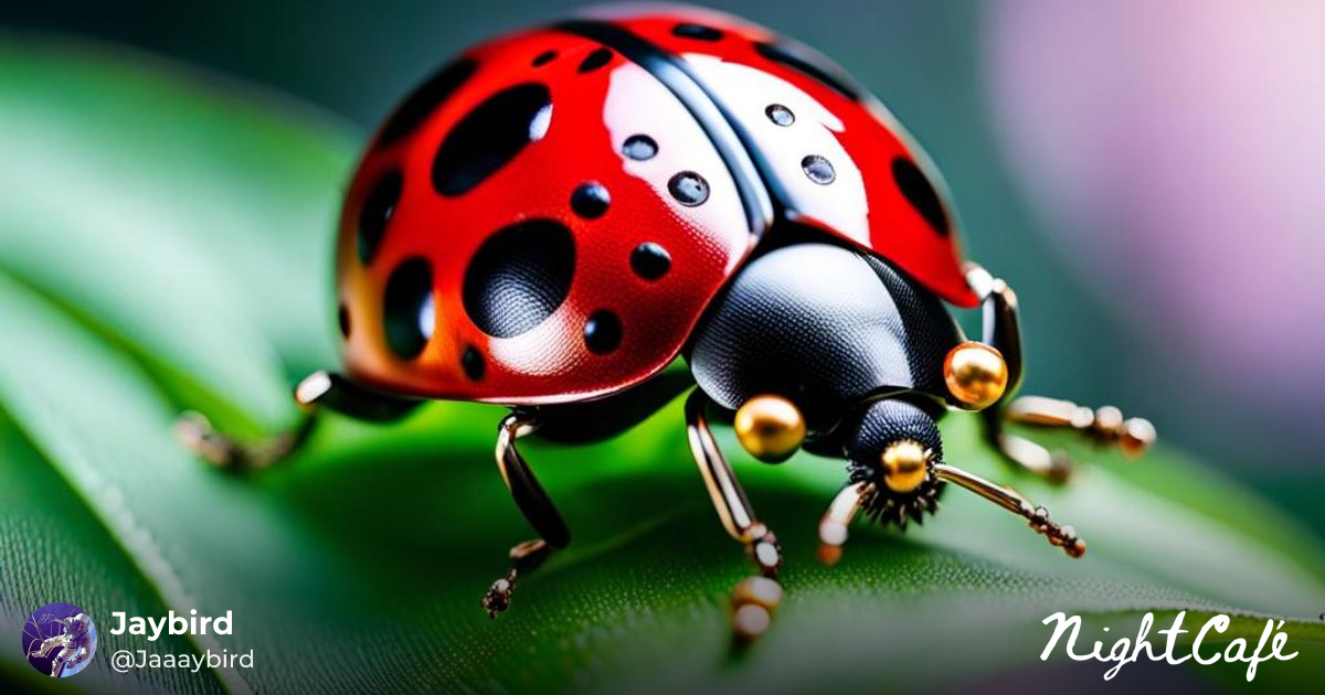 Mechanical Ladybug on Metal Flower: Macro Photogra... - AI Art
