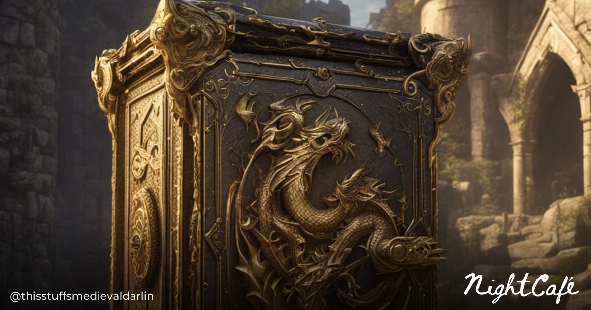 Medieval Dragon Lockbox: Dark Fantasy Concept Art - AI Art