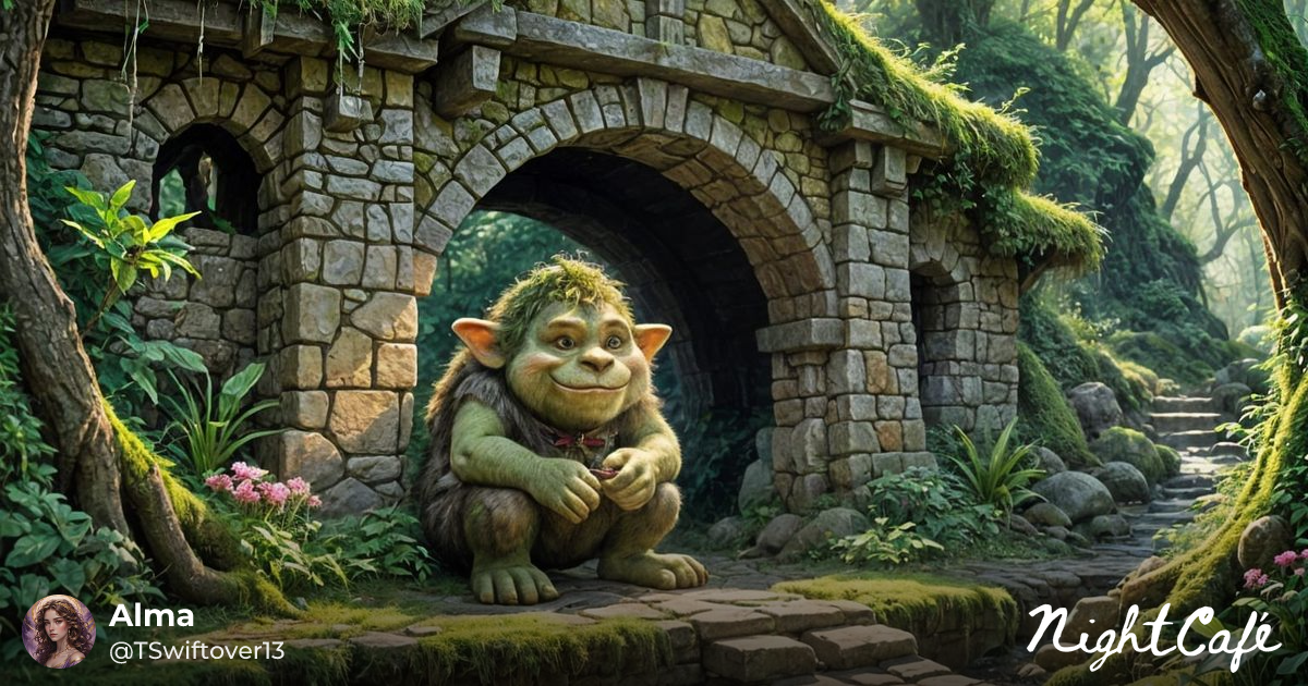 Forest troll - Moss Troll Hiding in Forest, Watercolor Paint...