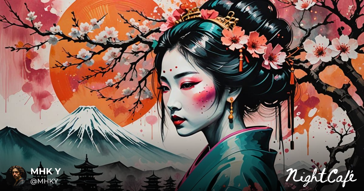 Ethereal Geisha Blends into a Vibrant Sakura Lands... - AI Art