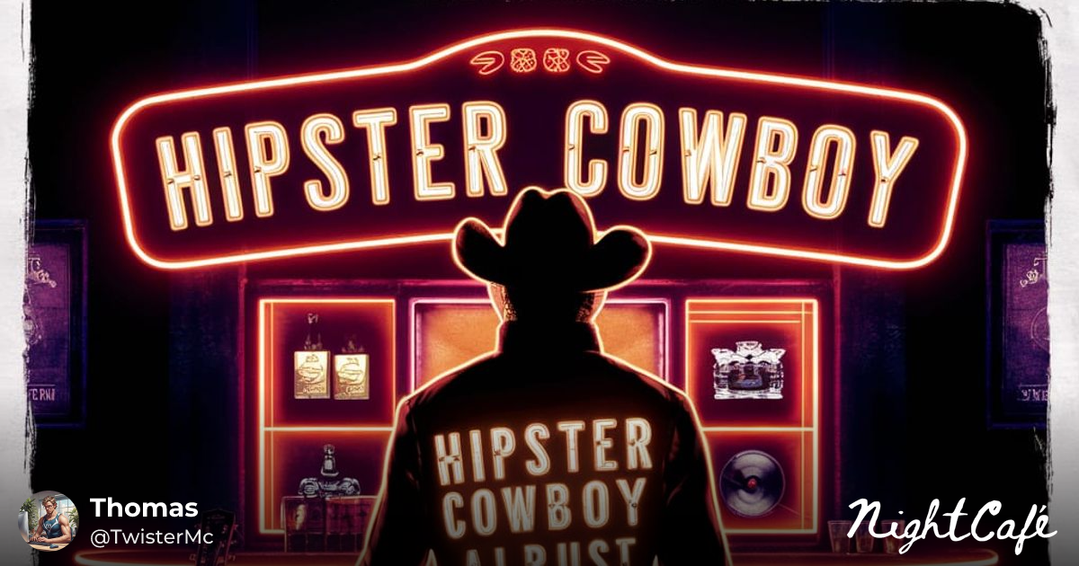 Hipster Cowboy - Hipster Cowboy Album Cover in Neon Silhouet...