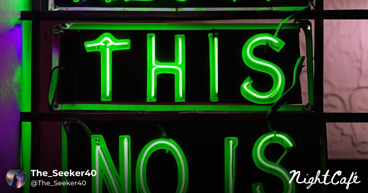 neon green sign "NEO THIS WAY" - Neon Green Sign Directs the...
