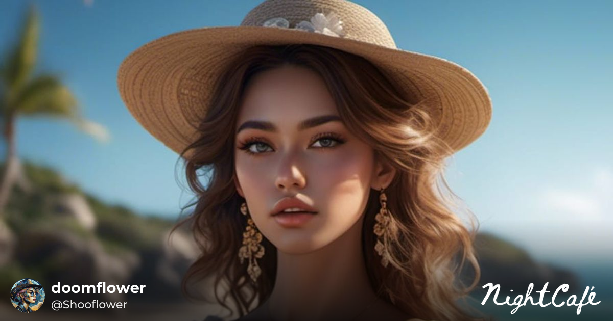 Woman on Deserted Island Beach in Animation Style - AI Art