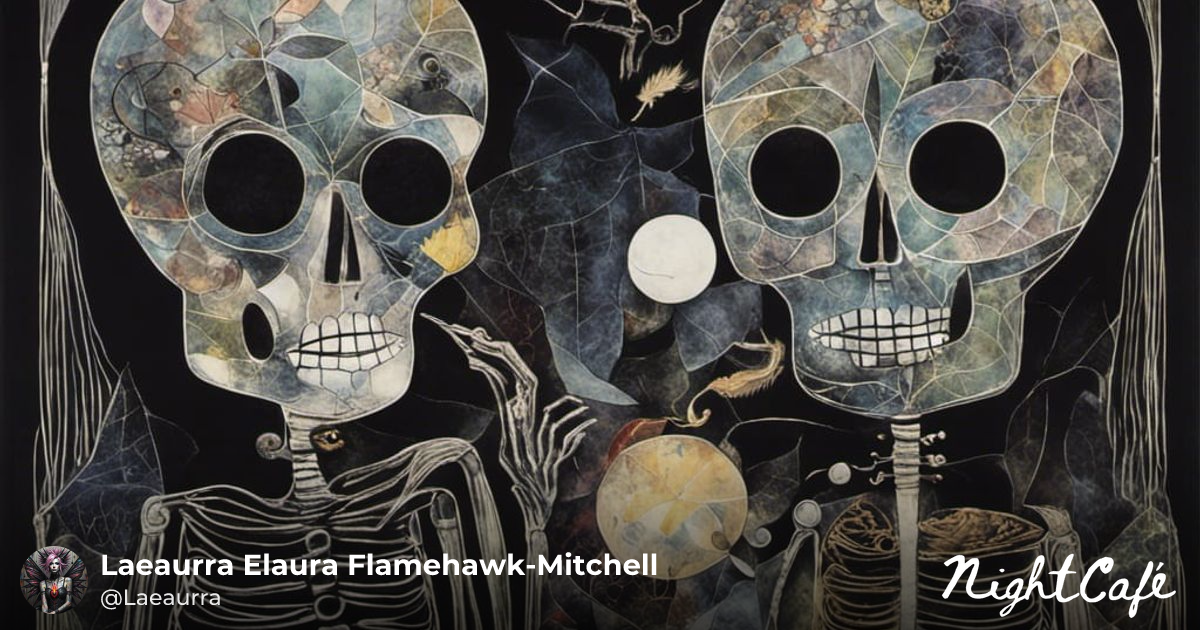 witches , skeletons and a black cat in a Million Leaf and Dandelion dreamscape, Salvador Dali ...