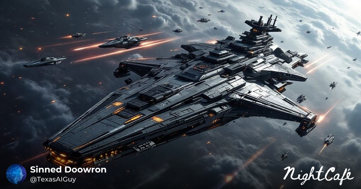 Hyper-realistic, masterpiece image of the massive Military Starship ...