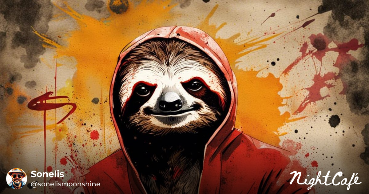 Fierce sloth 🦥 - Ninja Sloth in Ink Calligraphy Graffiti S...