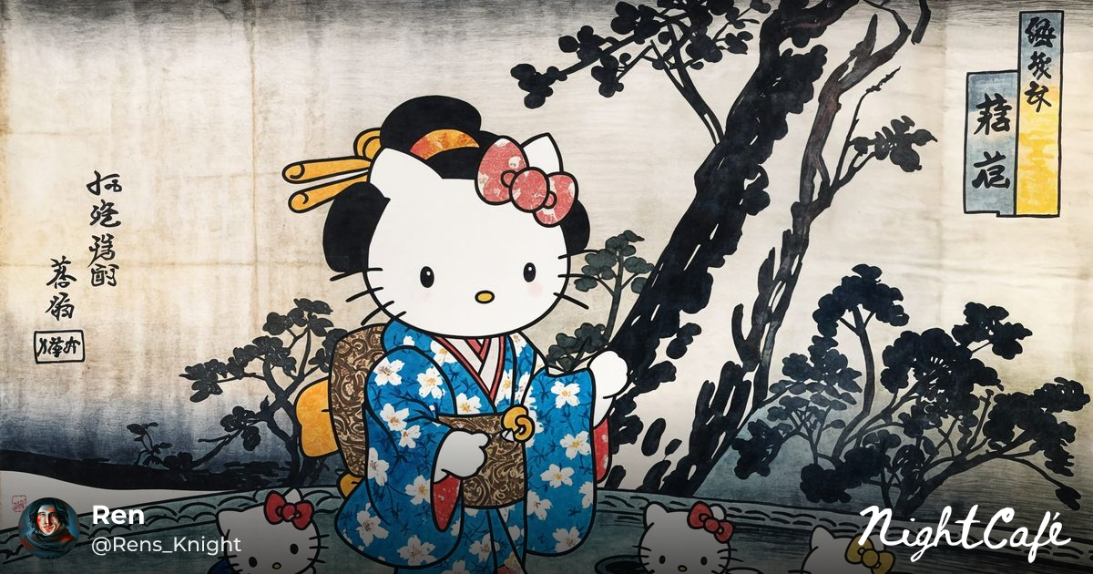 Hello Ukiyo-e (Ideogram 2.0) II - Hello Kitty Tea Ceremony i...