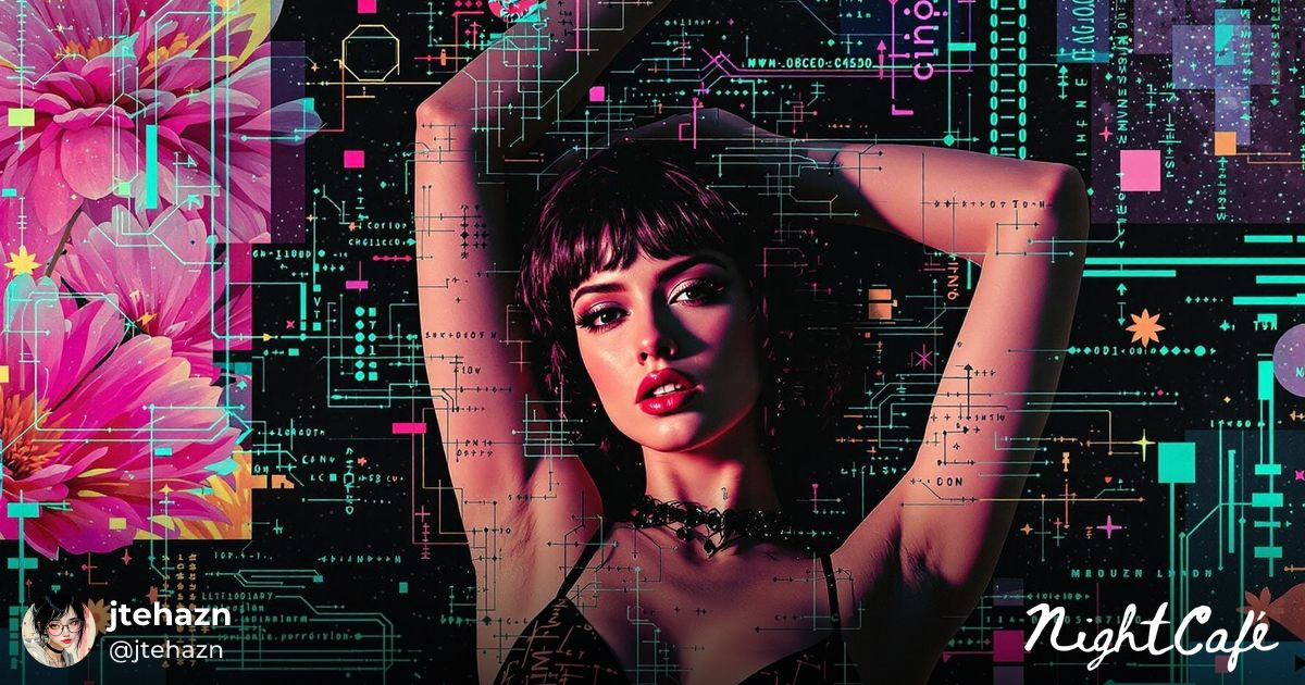 Bloom in the Binary - Digital Glitch Art: Cyberpunk Woman i...