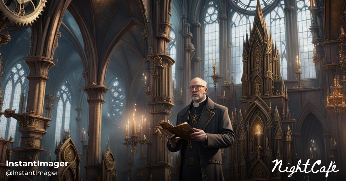 Steampunk Priest in Gothic Church, Detailed Matte ... - AI Art