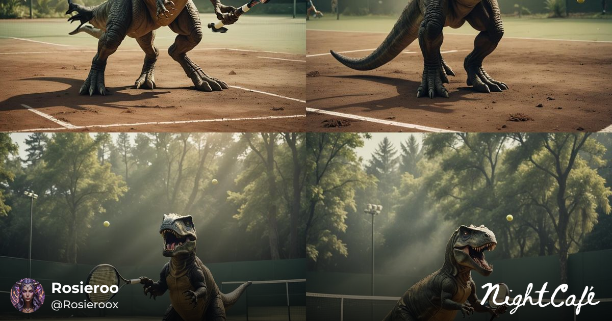 He's trying his best - Two T-Rex Dinosaurs Playing Tennis on...