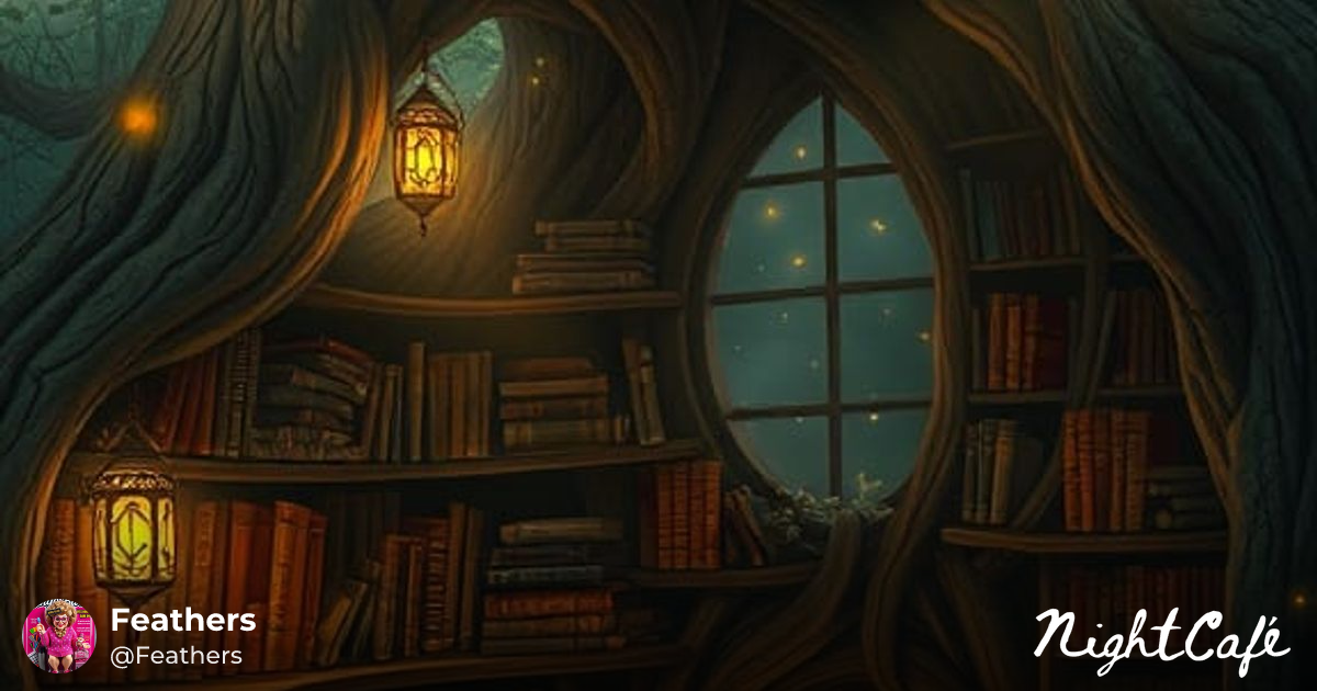 Mystical Treehouse Library Glows with Enchanted La... - AI Art