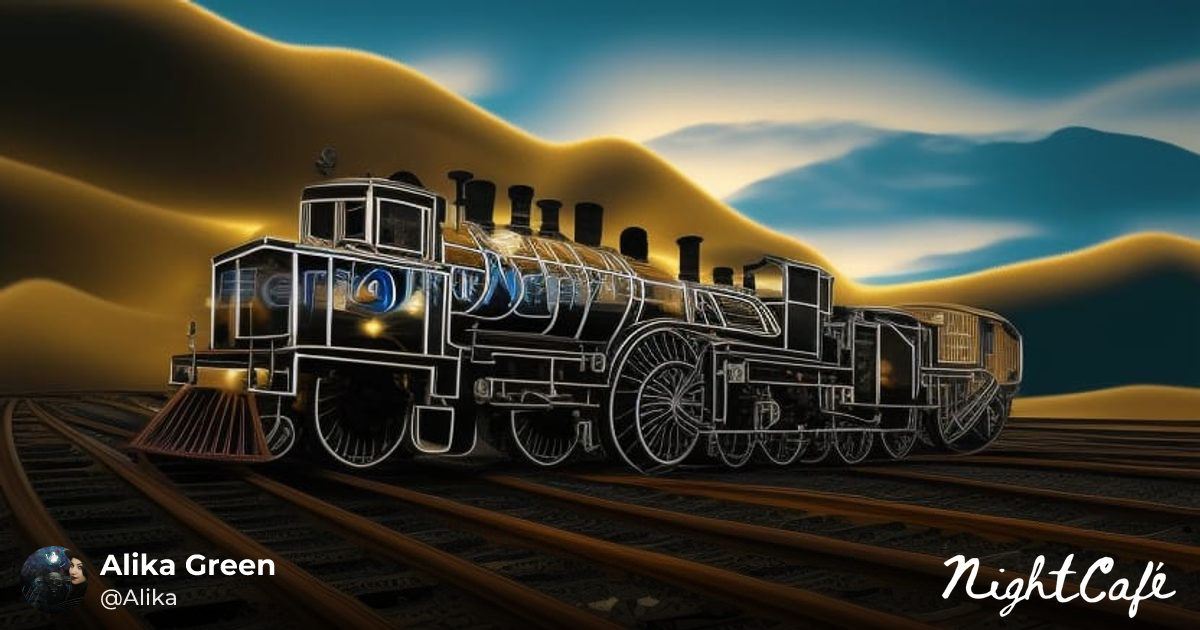 Steampunk Skull Train with Abstract Fractal Design - AI Art