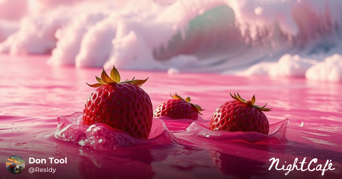 Strawberry ocean - Hyperrealistic Strawberry Waves on Pink O...