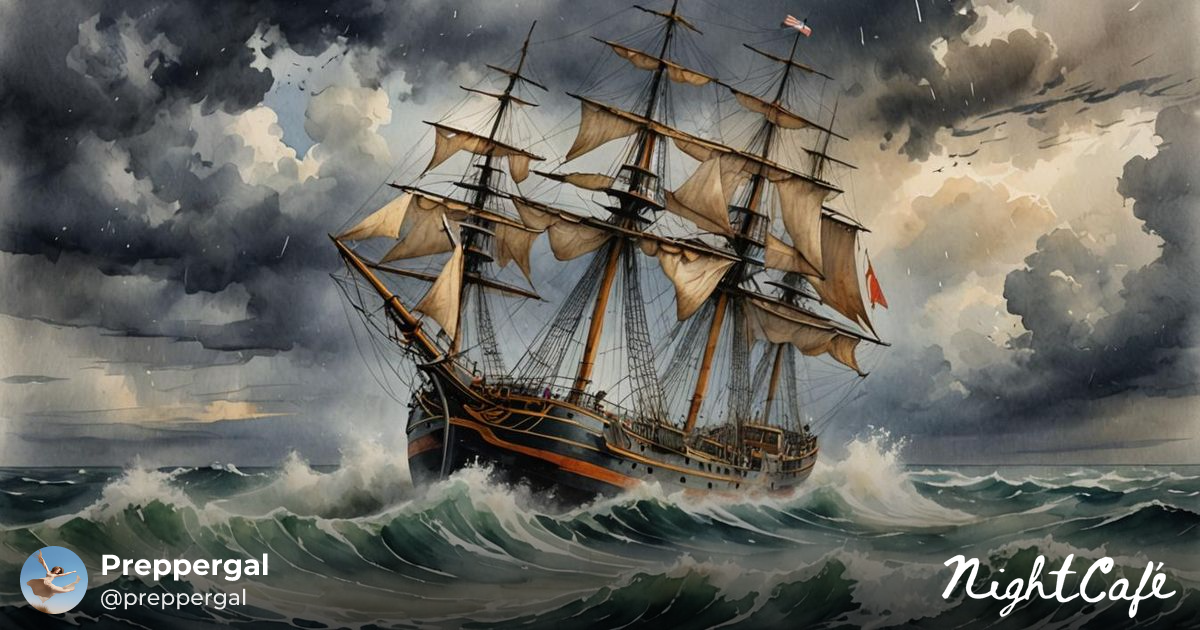 Masterpiece of an old wooden V.O.C ship in rough sea -1430-PG.... **God ...