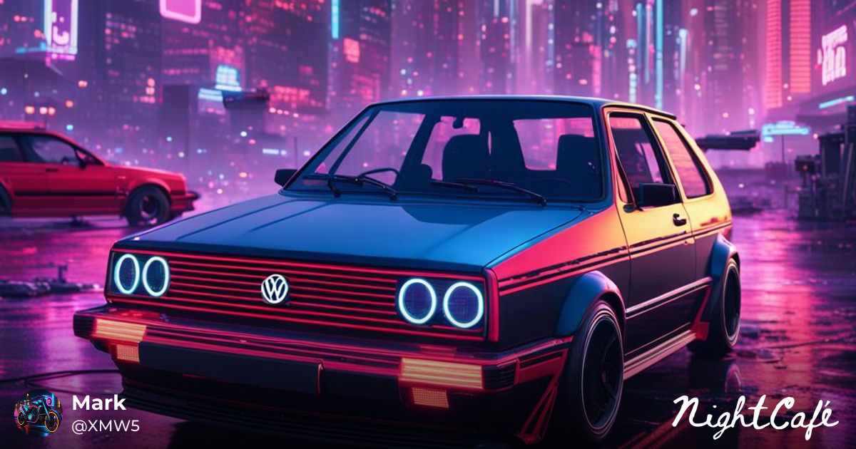 VW Golf GTI MK2 in Cyberpunk Neon City - AI Art