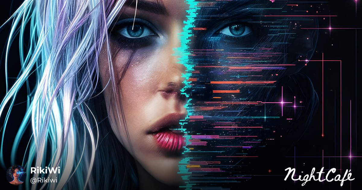 Digital painting of an androgynous figure split vertically by jagged ...