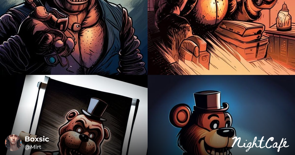 Freddy Fazbear in Dark Room, Horror Comic Art - AI Art