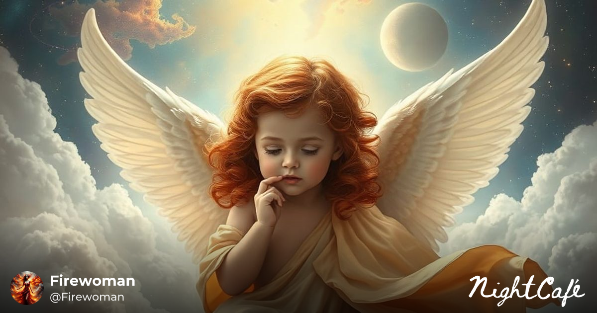 Beautiful Little Angel - Baby Angel on Cosmic Cloud in Ether...