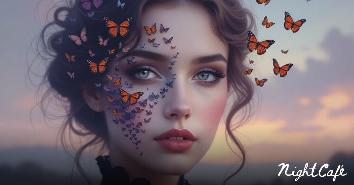 Ethereal Portrait: Woman Fading into Butterflies - AI Art