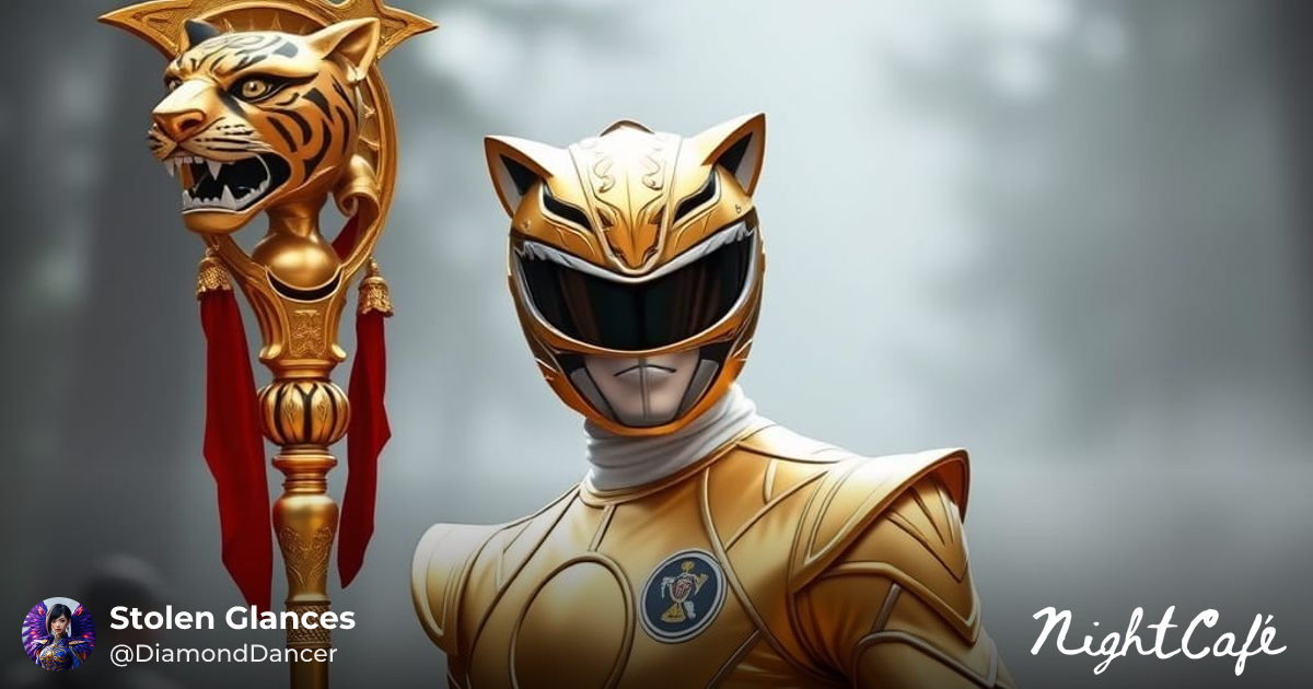 Gold Tiger Power Ranger with a staff weapon with a tigers head on top