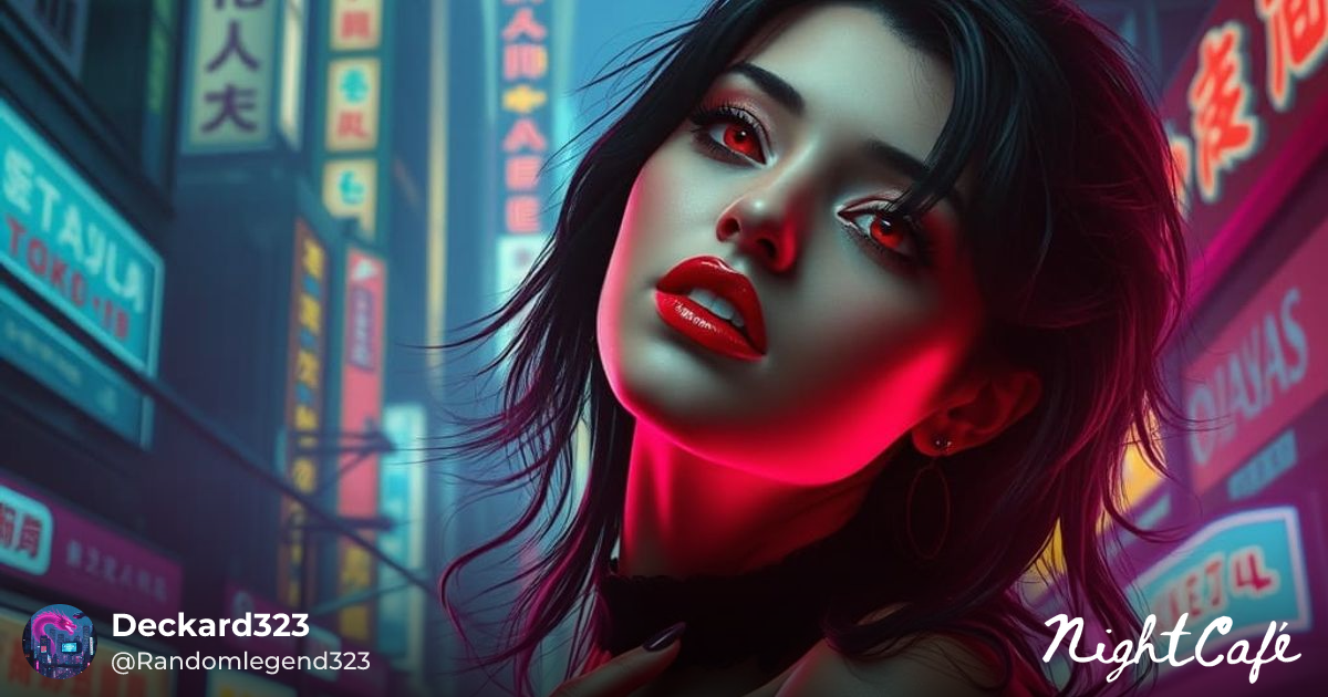 vampire girl in Neo Tokyo - Vampire in Neon-Lit Neo Tokyo:
