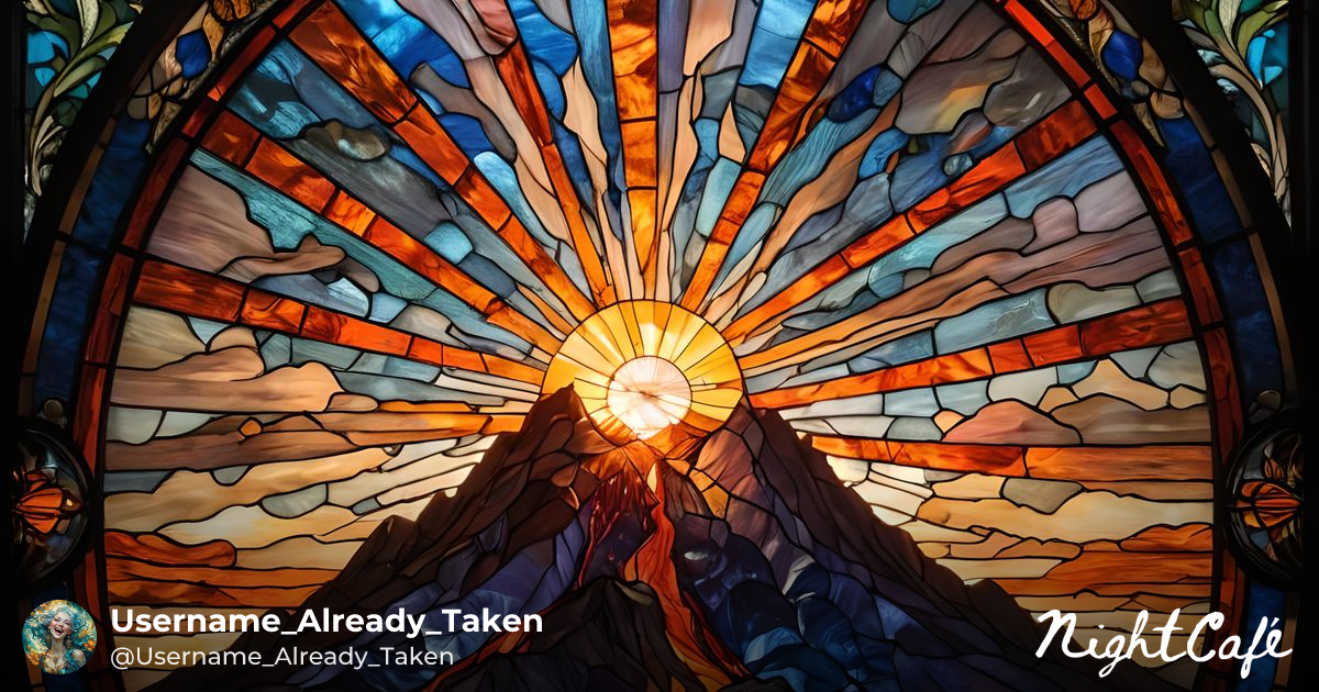 Volcanic Glass - Volcanic Eruption Stained Glass in Art Nouv...