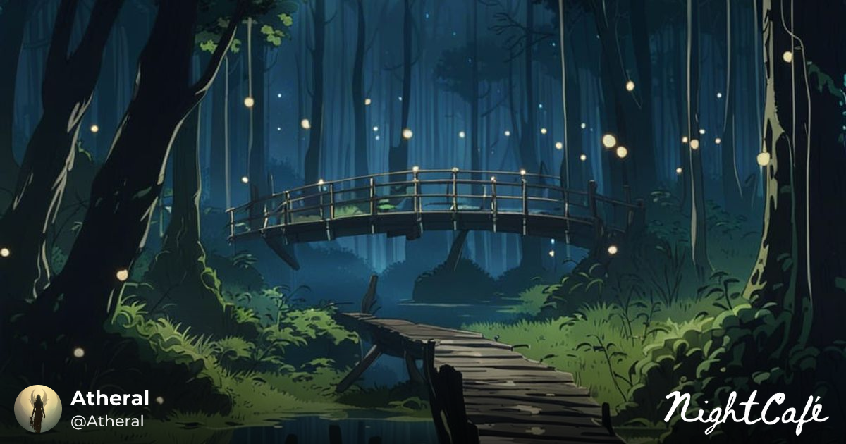Firefly Swamp - Firefly-Lit Swamp Boardwalk in Studio Ghibli...