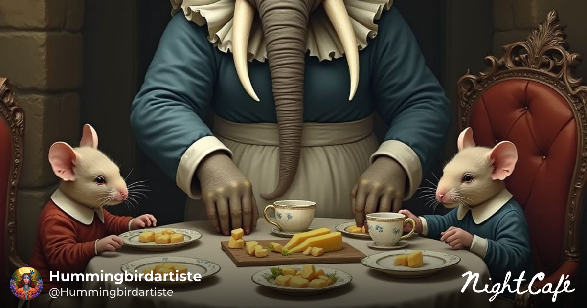 Anthropomorphic Elephant Maid Cleaning Mouse Den - AI Art