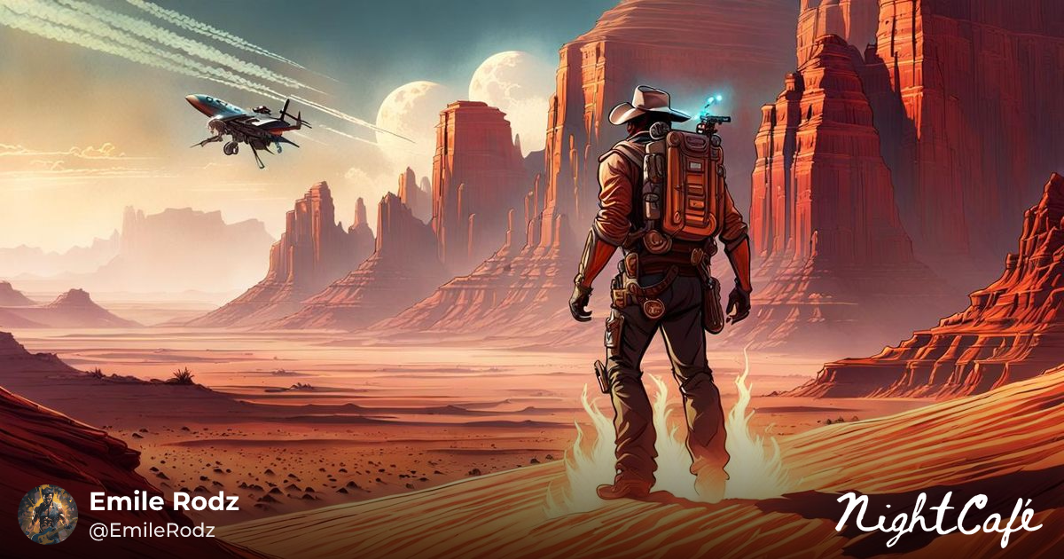 “Yeah… come get some!” - Cowboy with Jetpack Soaring Through...