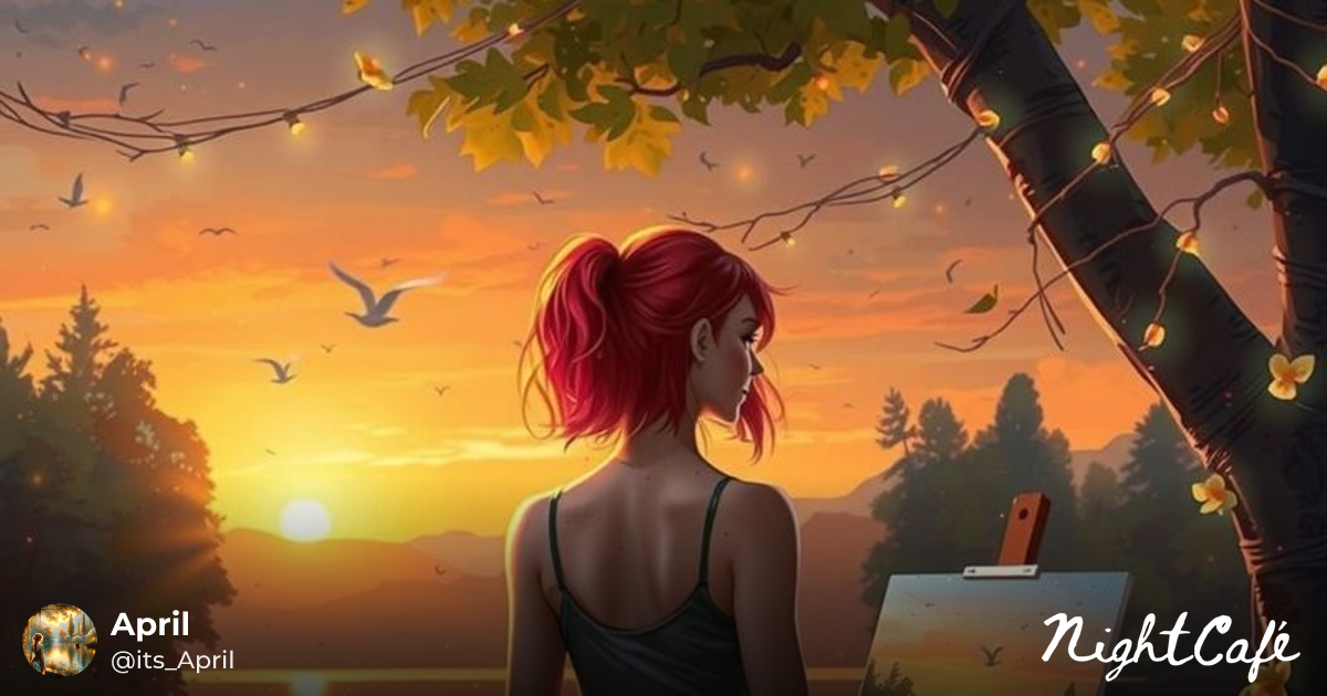 Artsy girl... - Romantic Sunset Scene with Artist in Idyllic...