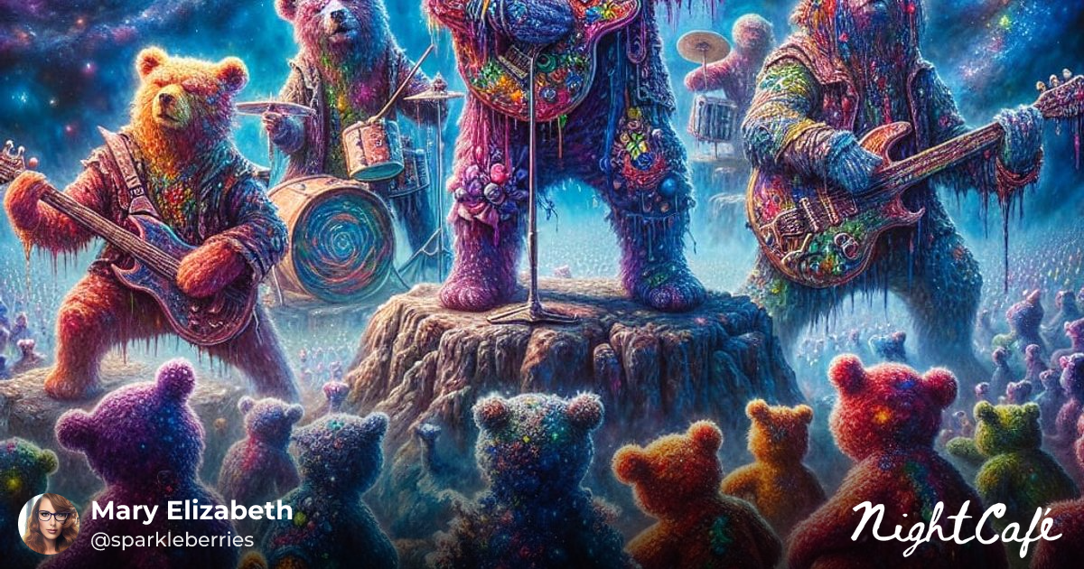 Psychedelic Teddy Bear Rock Band Performs in Cosmi... - AI Art