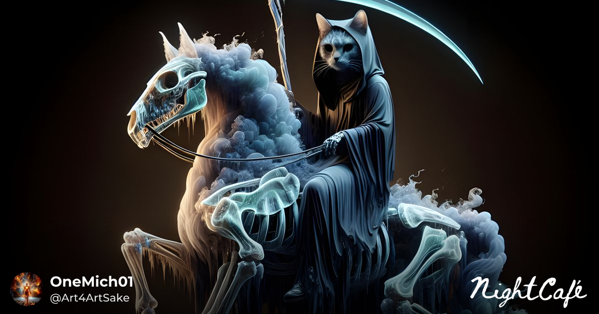 Grim Reaper Cat - Hyperrealistic Grim Reaper Cat on Skeleto...