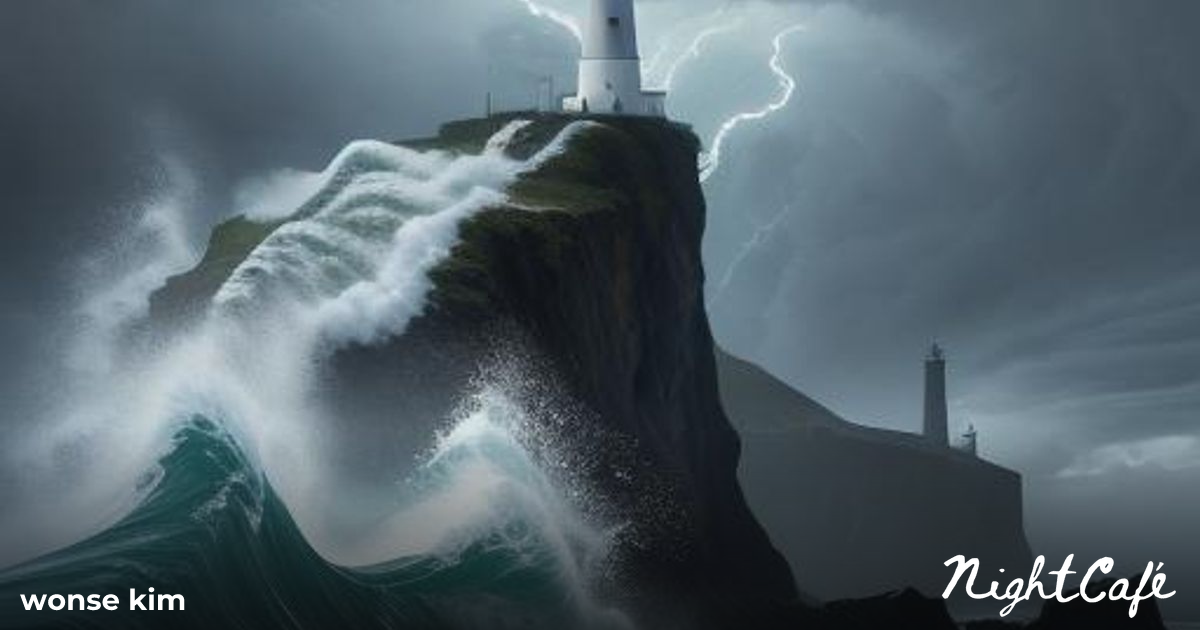 Lighthouse Under Typhoon: Grandiose Expressionist ... - AI Art