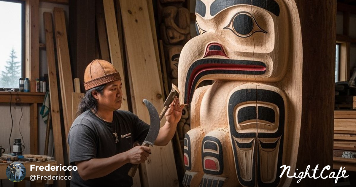 Haida Artist Carving Totem Pole with Traditional K... - AI Art