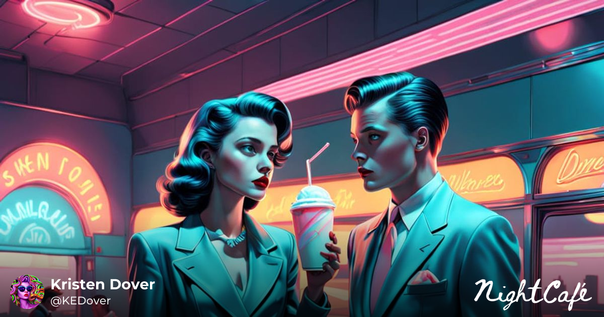 Retrofuturistic Neon Noir - Ethereal Couple in a Spectral Re...