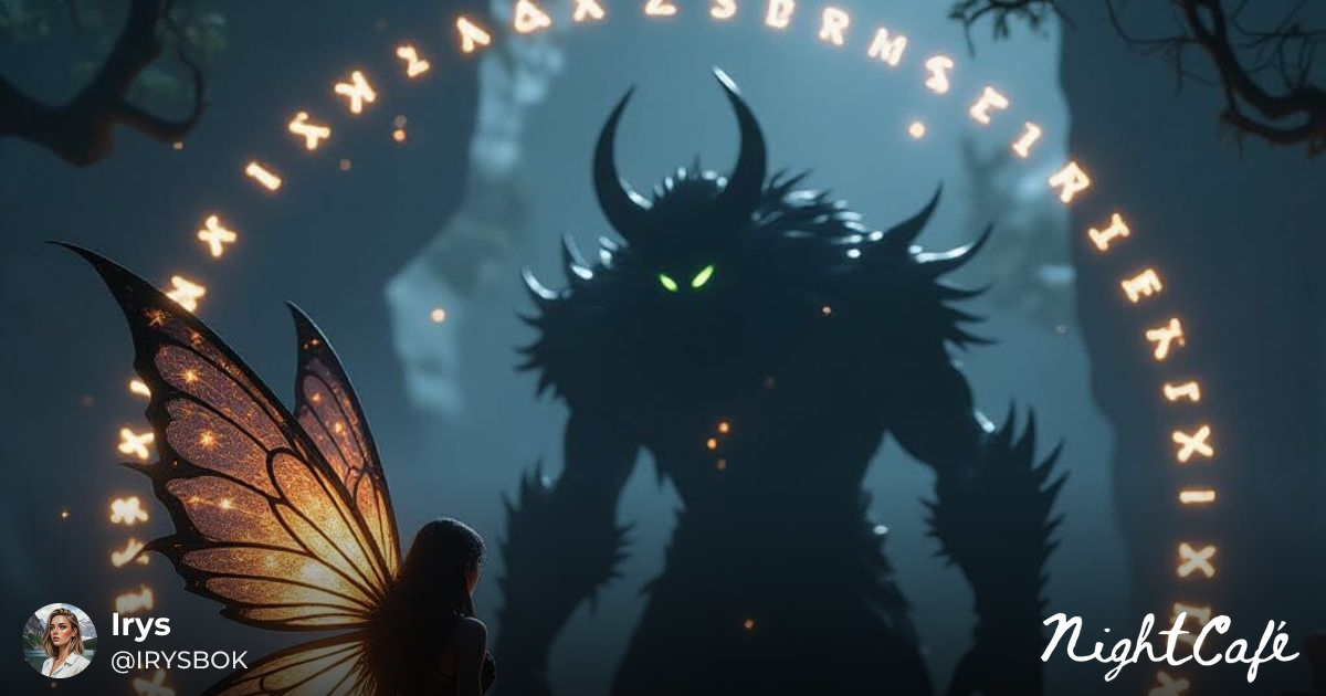 Fairy Confronts Shadowy Creature in Ethereal Rune ... - AI Art