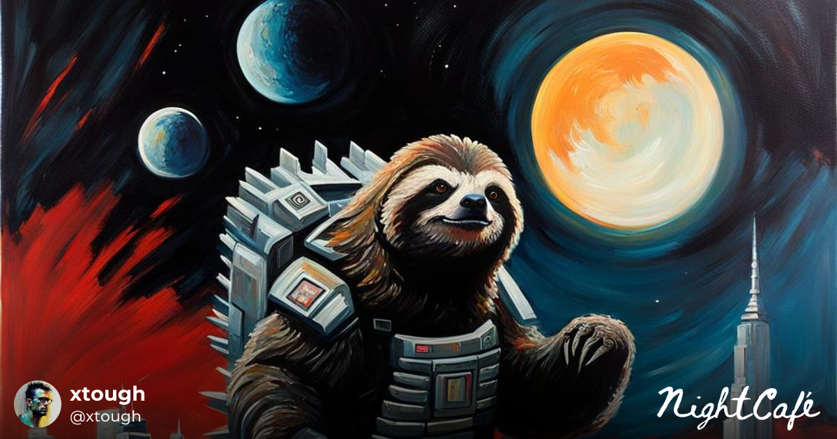 Cyborg Sloth Godzilla in Dystopian Sci-Fi Moonscap... - AI Art