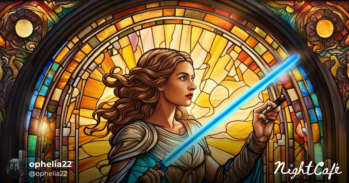 Jedi Goddess in Stained Glass with Lightsaber - AI Art